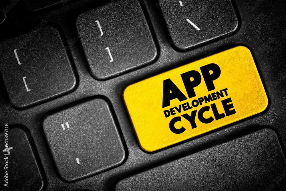 App Development Cycle text concept button on keyboard for presentations ...