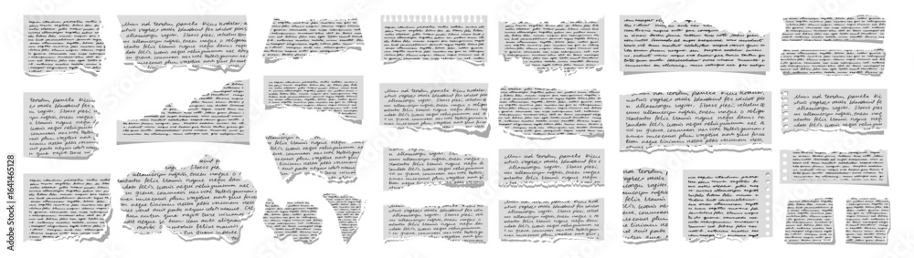 Vintage torn paper with illegible handwritten text, scribbles and ...
