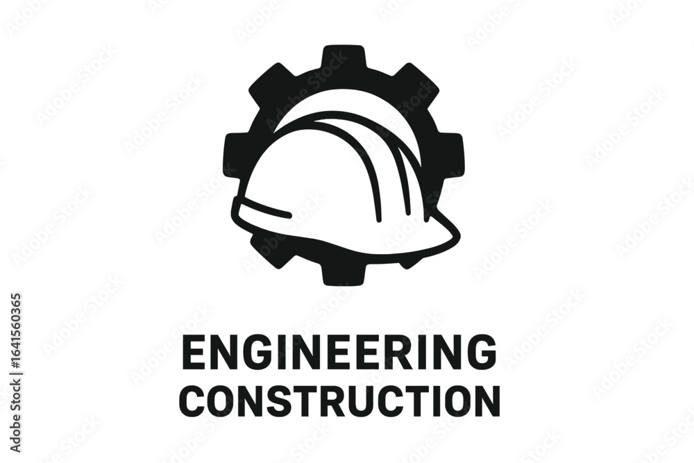 Engineering construction logo with safety helmet and gear symbol ...