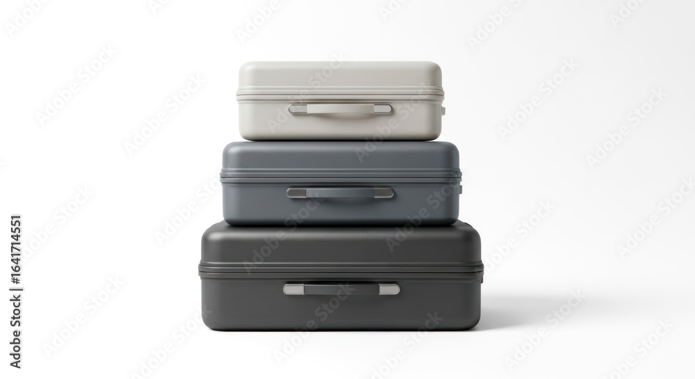 A minimalist travel concept featuring a stack of three modern hard ...