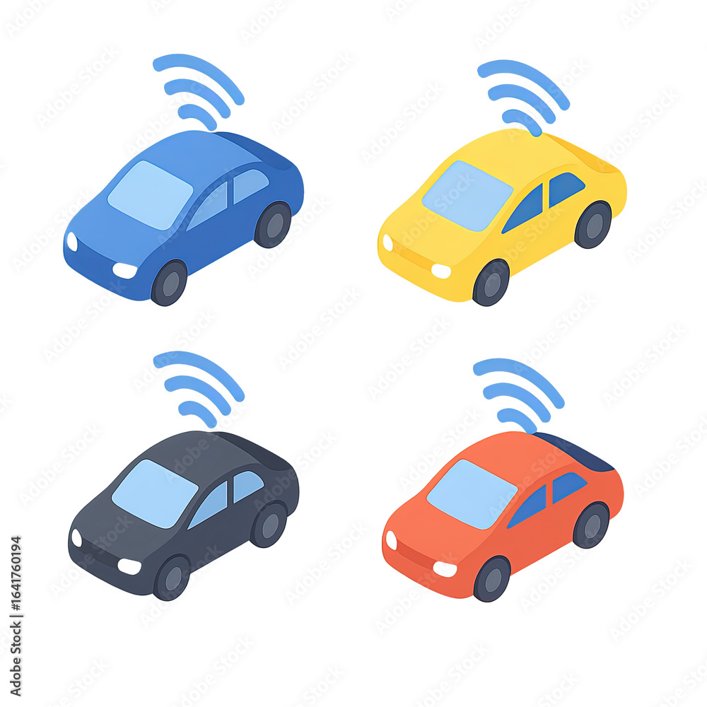 Isolate transparent isometric self-driving car icon set for autonomous ...