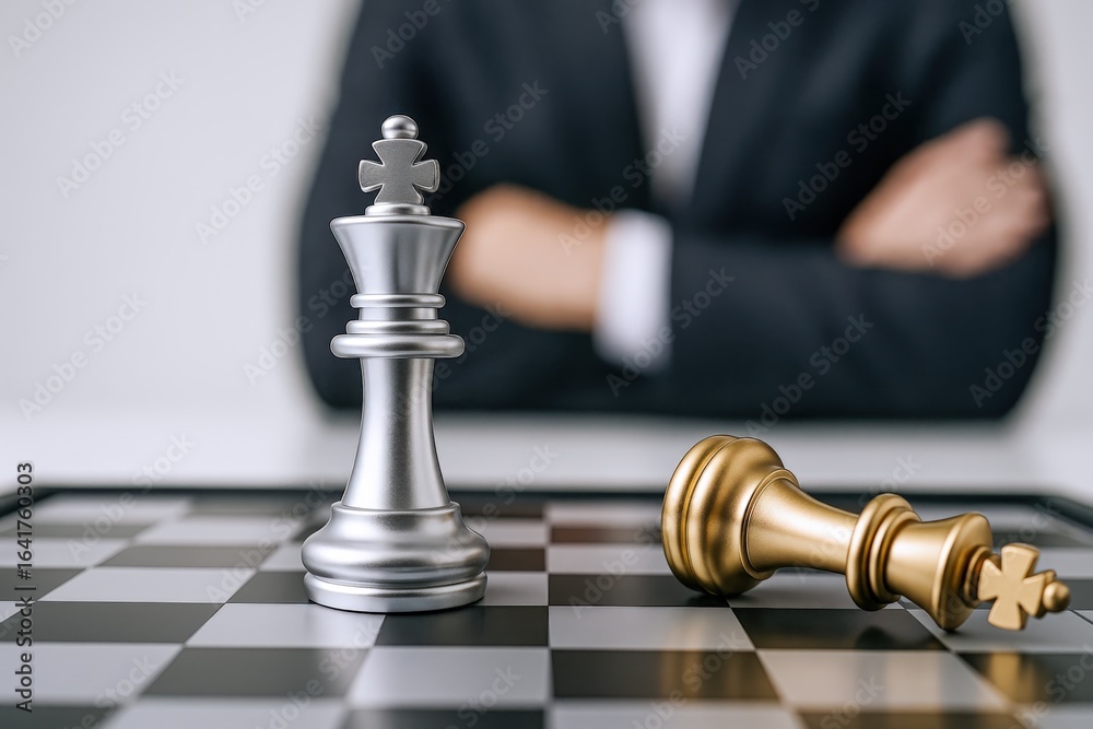 Foto de Stock Chess Game Strategy: Silver King Standing Victorious Over ...