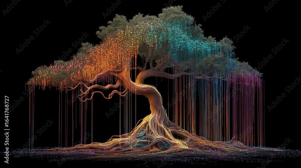A 3d hologram of a tree made of data symbolizing an AI agent and AGI ...