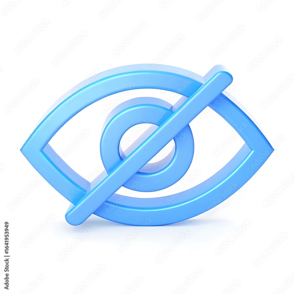 Photo Stock Blue 3d eye icon with a diagonal line indicating no ...