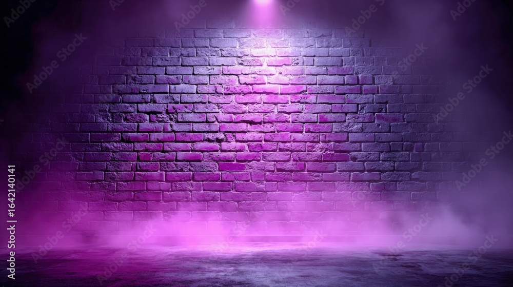 Dramatic Purple Brick Wall Studio Backdrop with Spotlight and Fog for ...