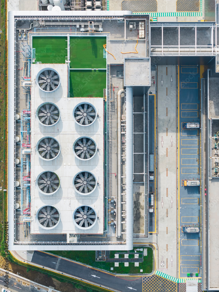 Aerial View of Semiconductor Factory Rooftop with Cooling Fans Stock ...