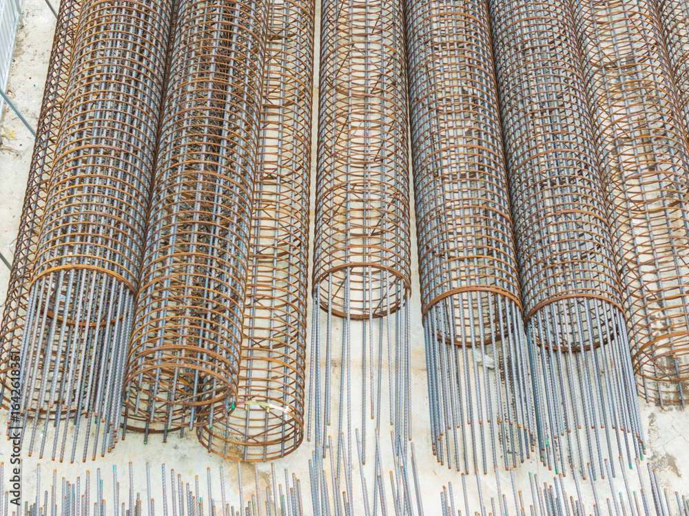 Steel Reinforcement Cages for Concrete Column Construction Stock Photo ...