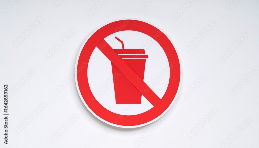 Red prohibition sign with disposable cup and straw icon—clear visual ...
