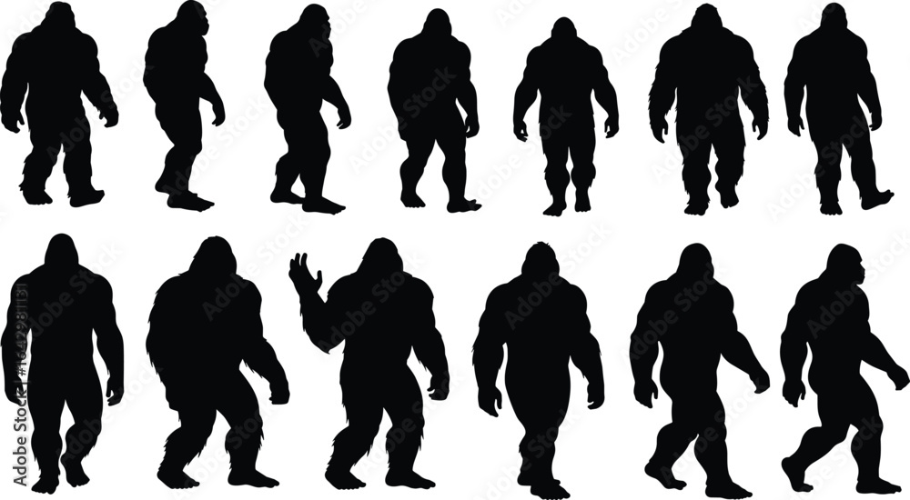 Image vectorielle Stock Bigfoot silhouette collection with walking and ...