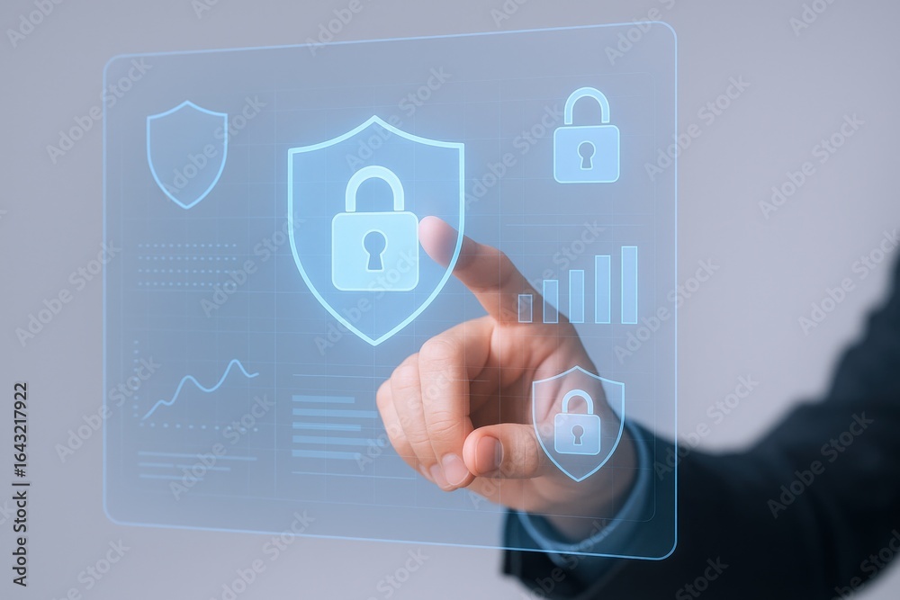 Data Protection Concept: Man Activating Security Shield on Digital ...