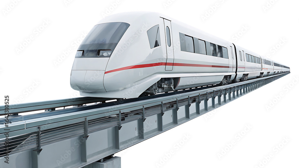 Sleek white maglev train red stripe isolated on a transparent ...