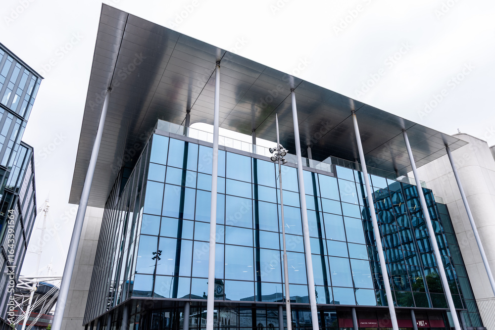 CARDIFF, UK - AUGUST 8, 2025 - Modern architecture of BBC Cymru Wales ...