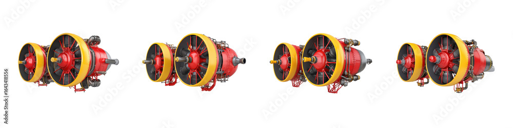 Four Identical Red And Yellow Jet Engine Models Transparent Background ...