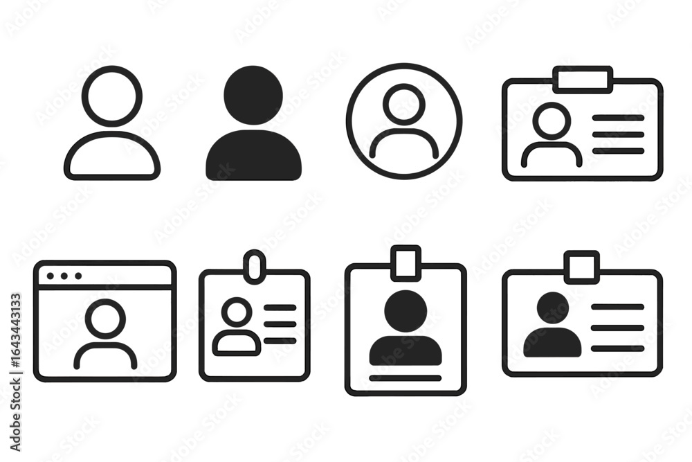 Praca wektorowa bez tantiem: User profile icon set and ID card badge ...