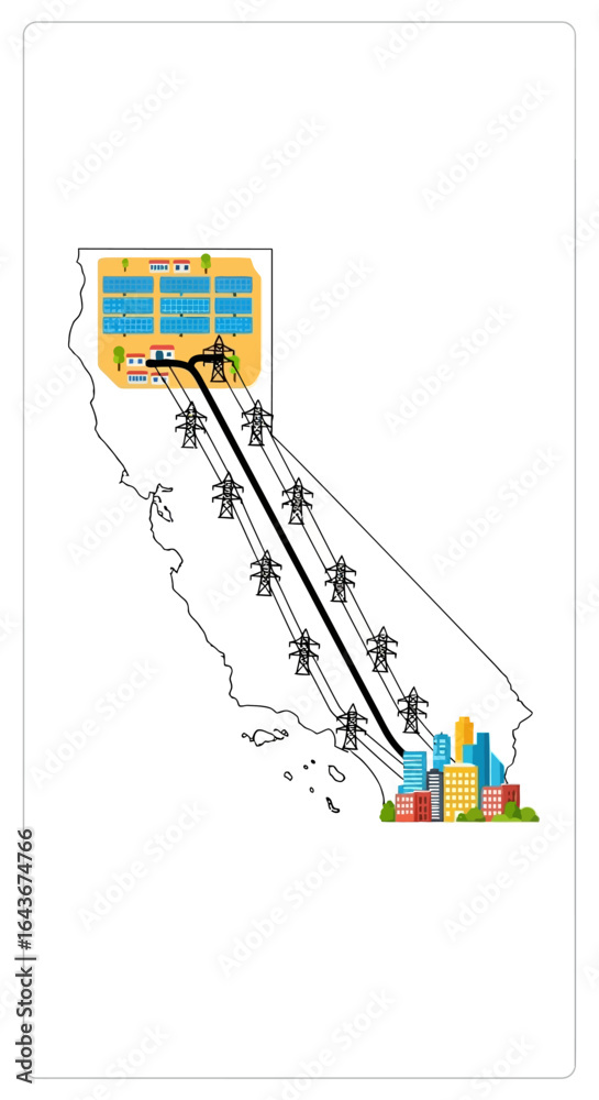 Stock-Vektorgrafik „Vector diagram of a solar power grid transmitting ...