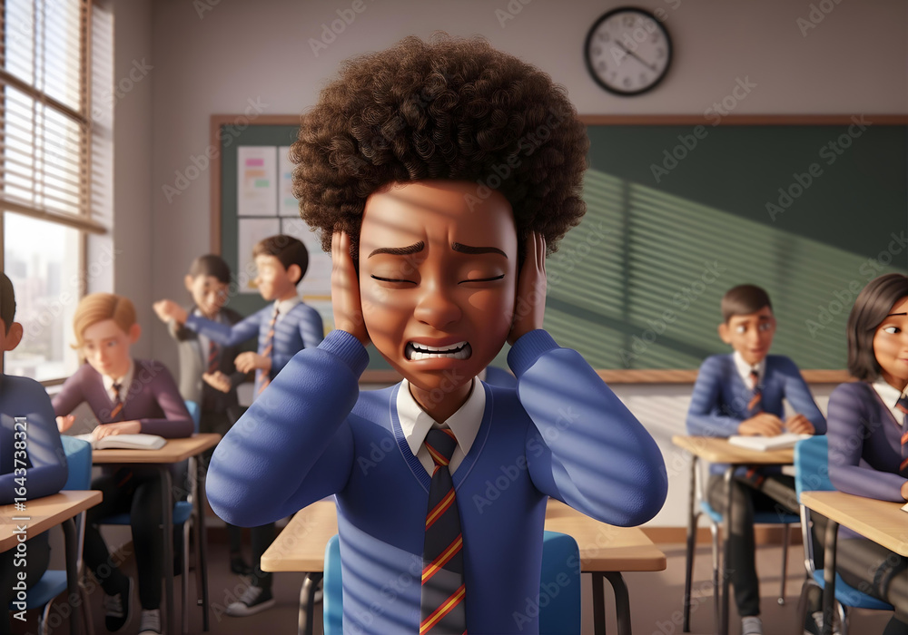 Illustration Stock 3d cartoon neurodivergent black kid girl in ...