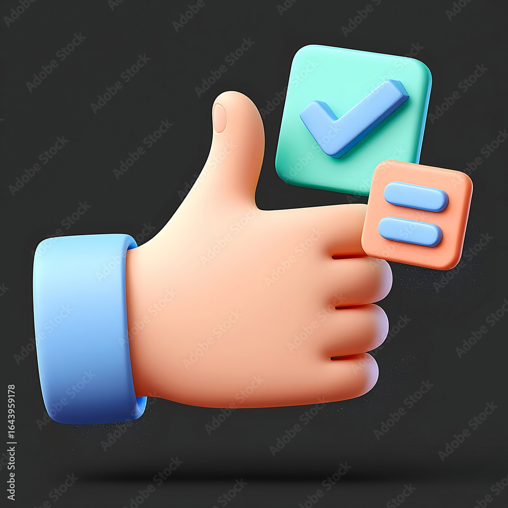 Fotografie Cartoon Hand Giving Thumbs Up with Check Mark and Equal Sign ...
