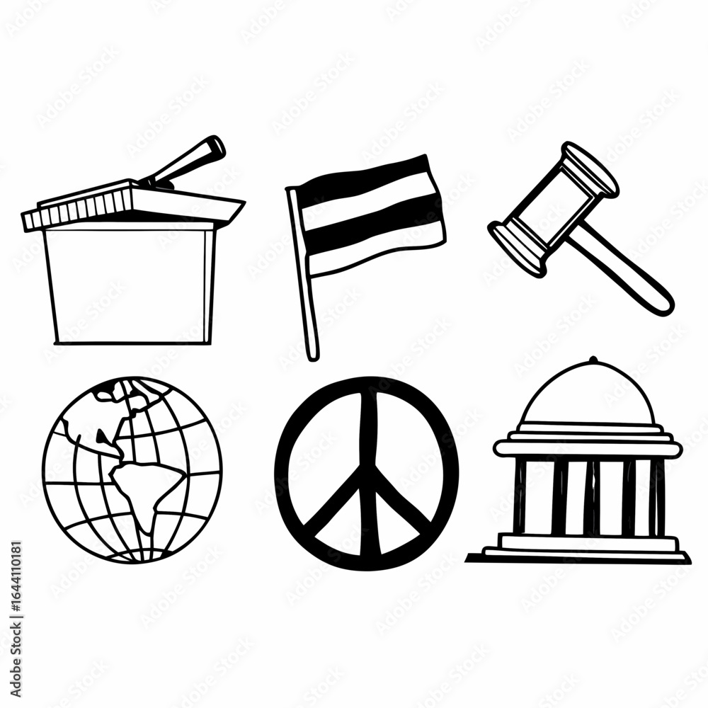 Illustration of symbols representing civic engagement global awareness ...