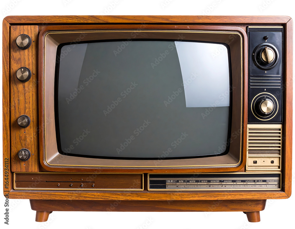 Retro TV: Vintage 1970s Wooden CRT Television with Black Screen ...