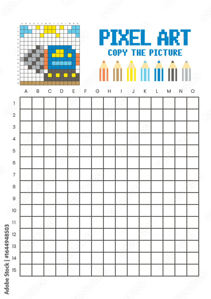 Copy the picture grid drawing worksheet for kids. Pixel art heavy drill ...