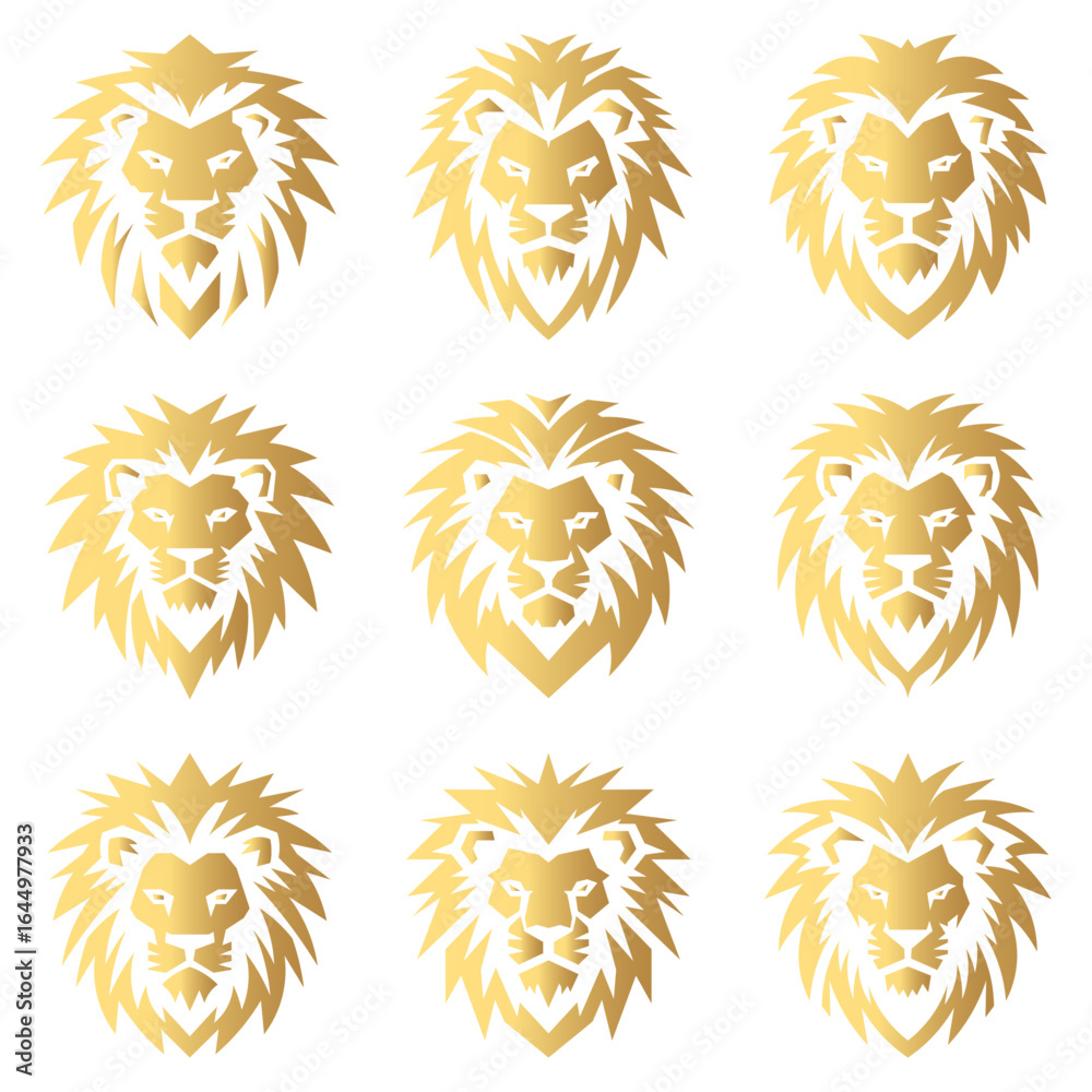 Set of nine Lion face icon. Stock Vector | Adobe Stock