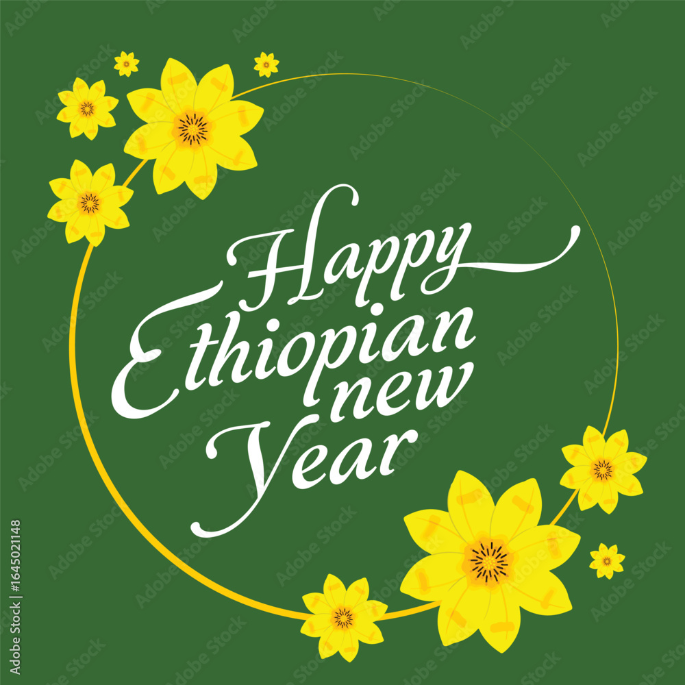 Happy Ethiopian New Year Greeting – Adey Abeba Flower Design on Green ...