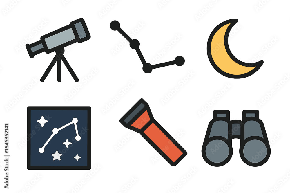 เวกเตอร์ Stock Explore the wonders of the night sky with telescope ...