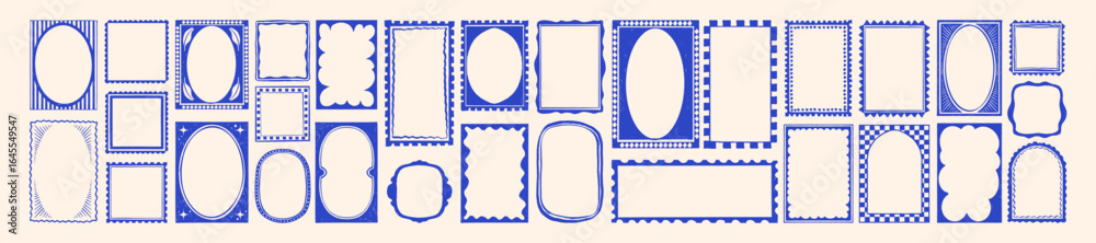 Doodle frame set, vector hand drawn stamp border, vintage abstract wavy ...