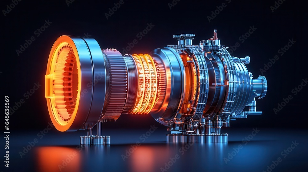 Illustration Stock Explodedview diagram of a gas turbine engine s ...