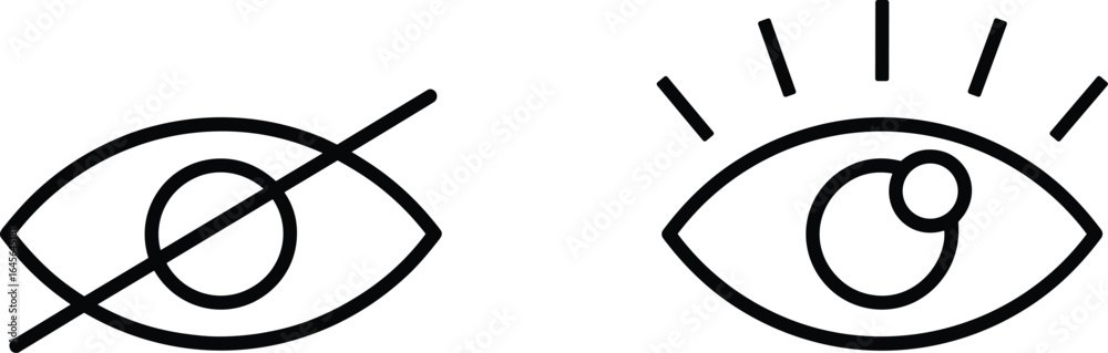 Two stylized black outline eyes one crossed out the other with ...