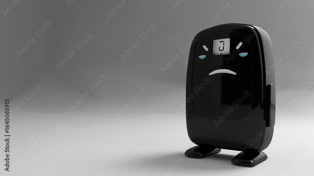 Black Appliance Character Showing Sad Expression with Tears and Number ...