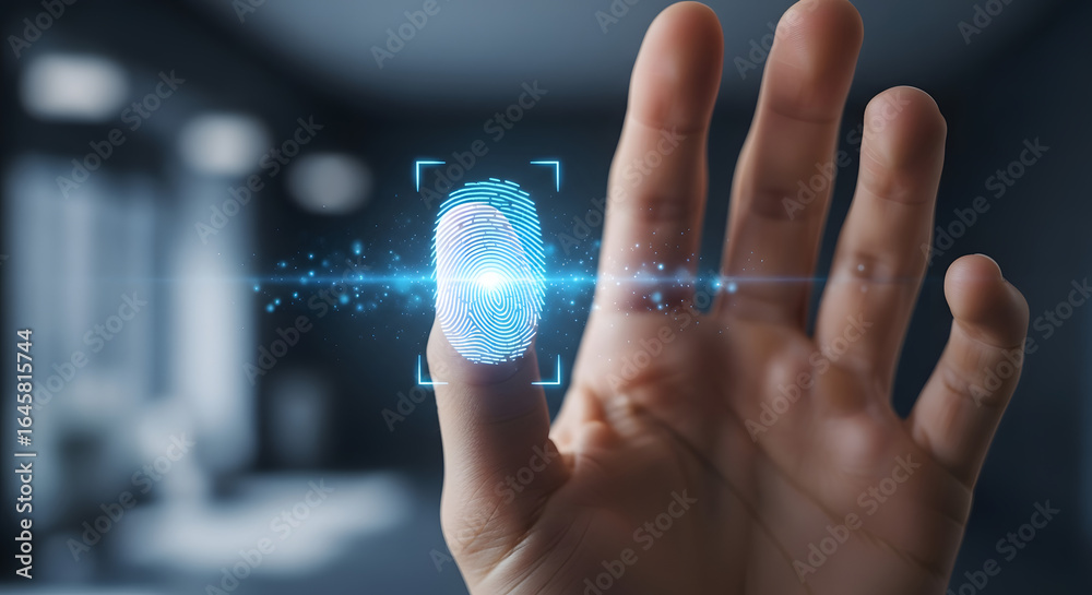 Unlock secure access with biometric fingerprint scan technology, a futuristic digital ...