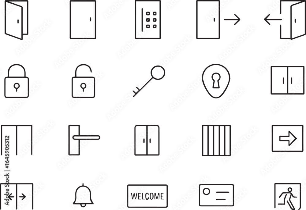 Stock-Vektorgrafik „Door Line Icon Set – Open, Closed, Smart Door ...