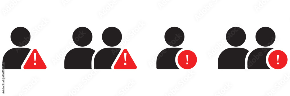 User Account Warning and Error Icon Set – Profile Alert, Group Notice ...
