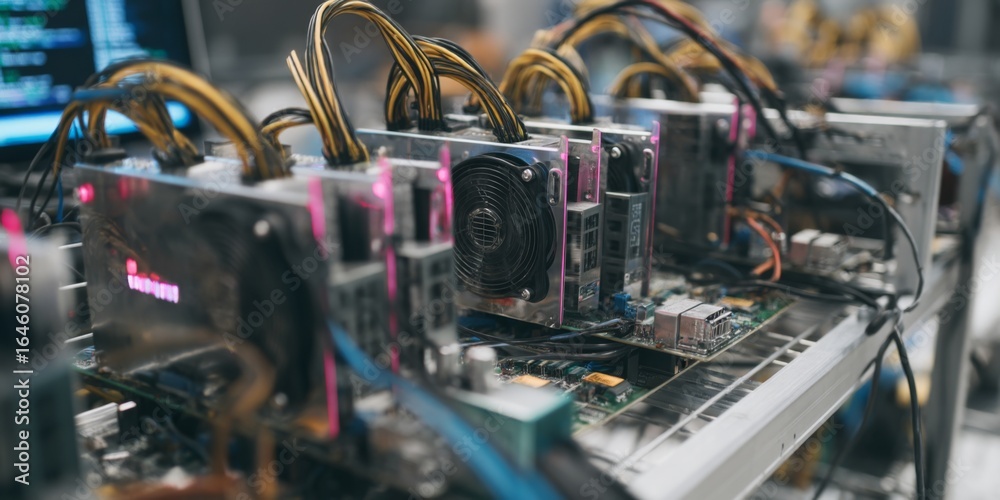 Multiple Graphics Processing Units Installed on Mining Rig for Cryptocurrency Generation and ...