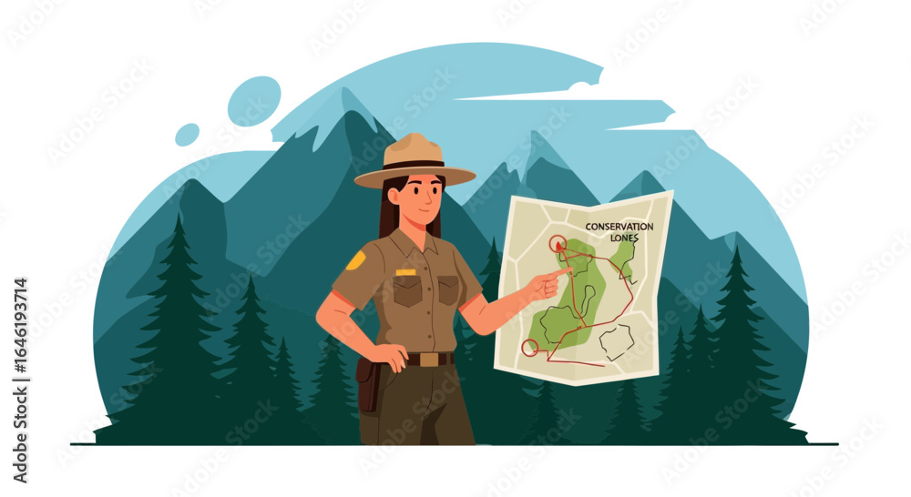 Female Park Ranger Explaining Nature Trail Map in Conservation Area ...