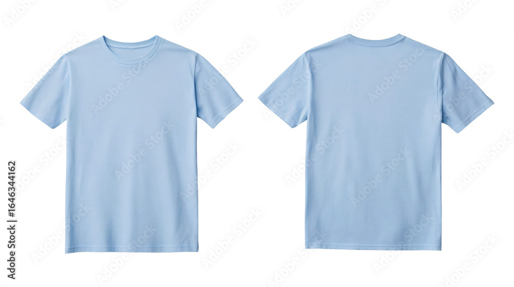 Light Blue Plain T-Shirt Mockup Front and Back View on Transparent ...