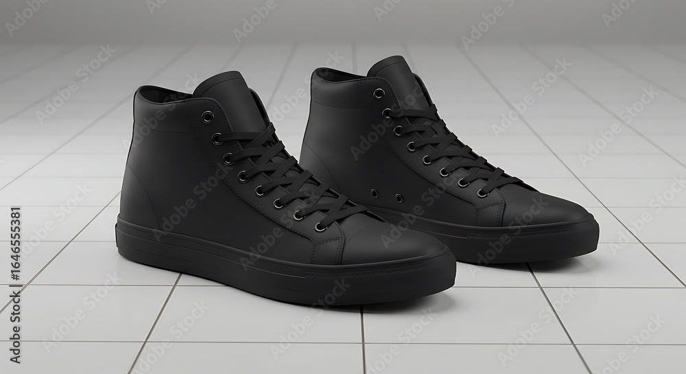 Sepatu kets hitam bergaya tinggi untuk kampanye mode gaya hidup urban ...