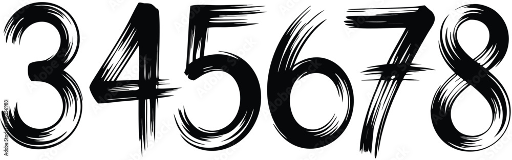 Brushstroke Numbers Artistic Black and White Rendering of Numbers Three ...