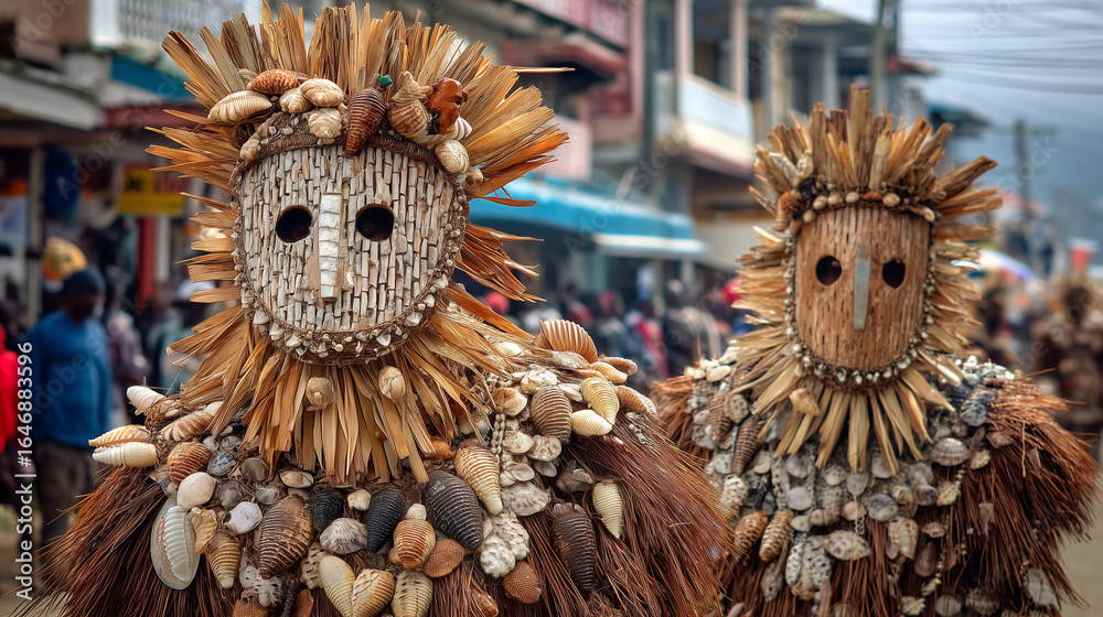 Photo Stock Traditional Garifuna Settlement Day Mask Parade in Belize ...