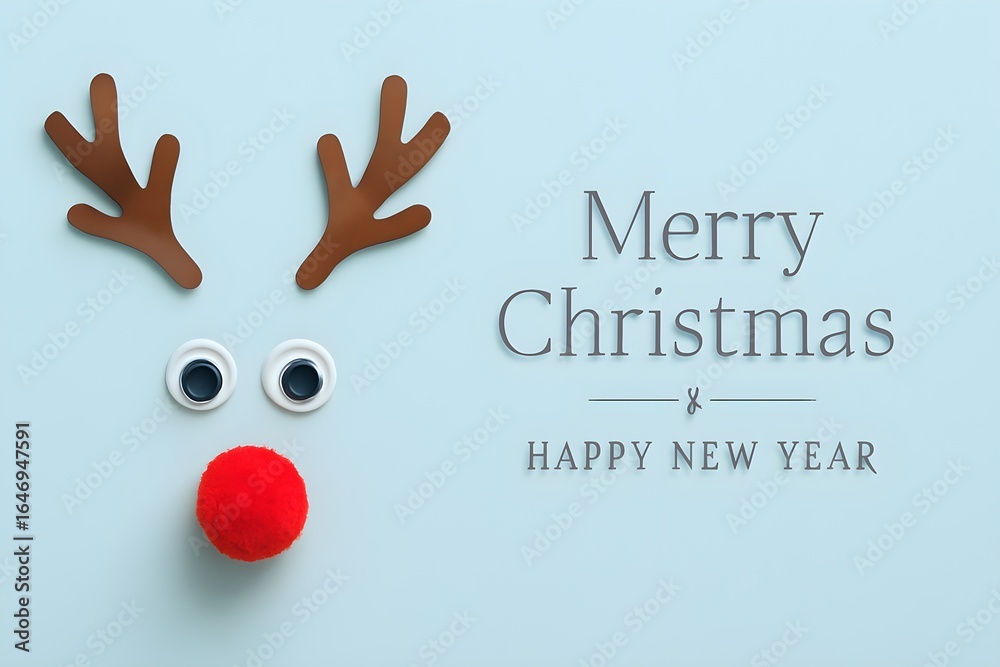 Festive christmas reindeer face crafted from googly eyes and a red pom ...