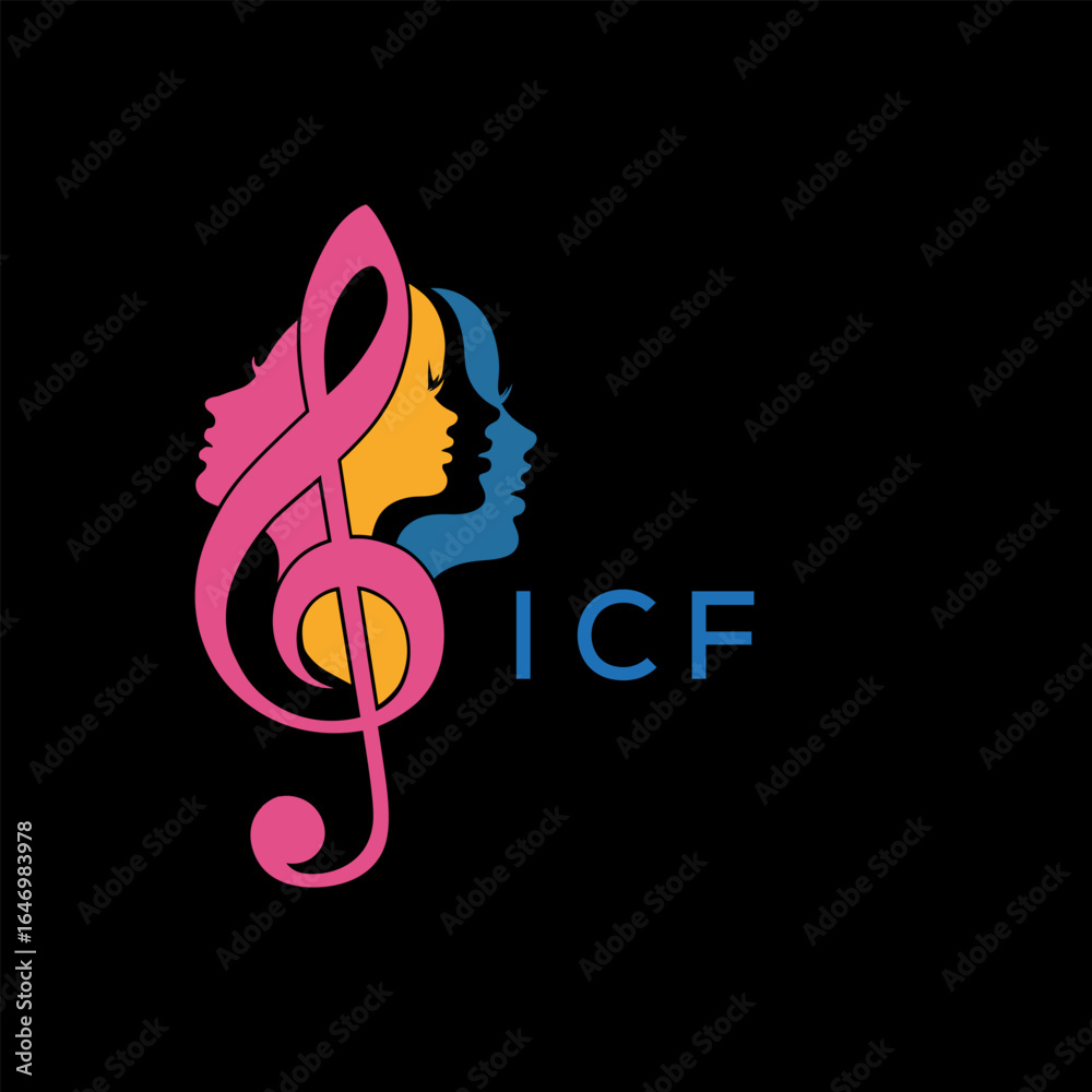 Vector de Stock ICF "Colorful Female Silhouettes with Treble Clef Music ...