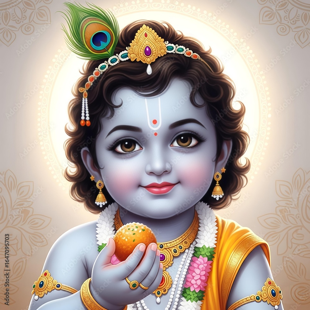 professional, iconic, and high-quality image of Lord Bal Krishna ...
