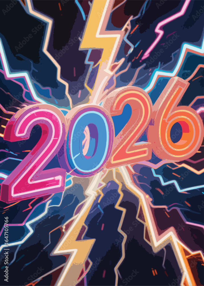 2026 And Lightning Illustrator Artwork 2026 And The Flames Stock Vector