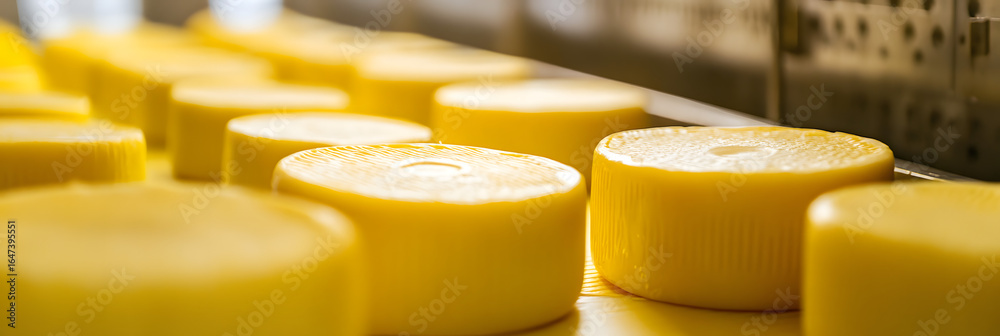 Cheddar cheese production happening efficiently in a modern factory ...