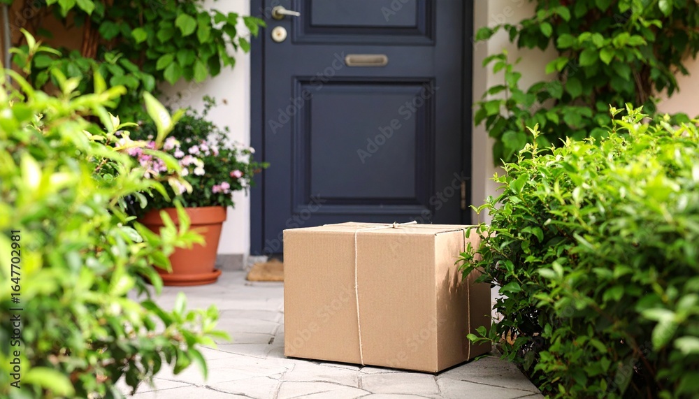 Online purchase delivery service concept. Cardboard parcel box ...