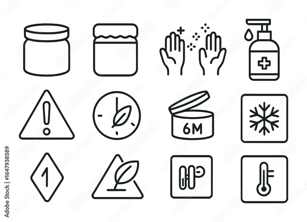 Safety and Hygiene Icons. Outline icon set of safety and hygiene ...