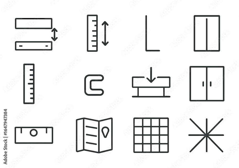 Shelf Zoning Icons. Outline vector icons of shelf spacing and zoning ...