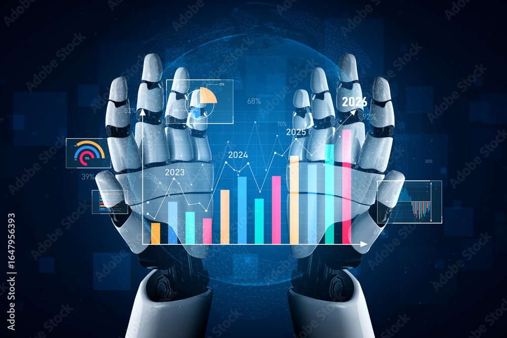 Illustration Stock AI artificial intelligence powers business growth with predictive planning ...