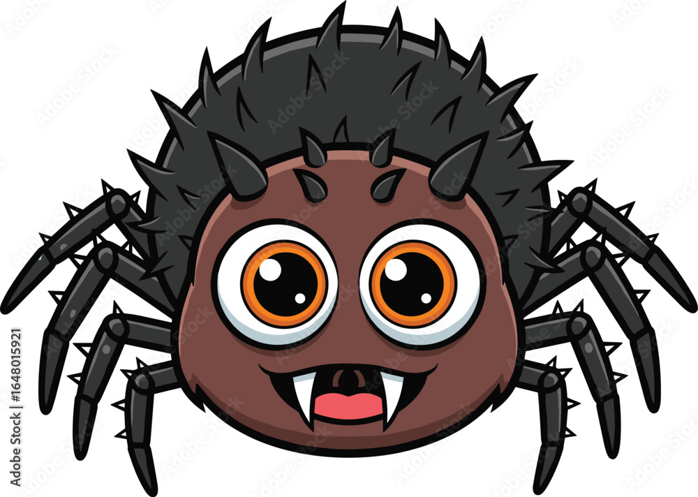 Cartoon Spider with Orange Eyes, Spiky Legs, and Fangs—Playful ...